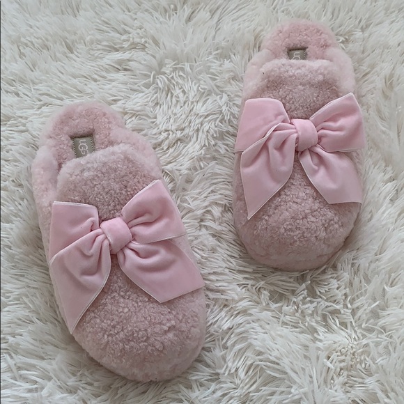 UGG | Shoes | Ugg Addison Velvet Bow Seashell Pink Slippers | Poshmark